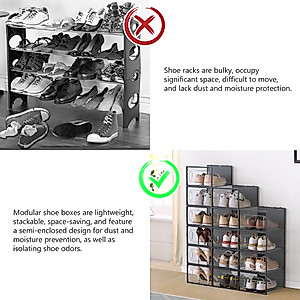 Fkprorjv Large Shoe Storage Box Organizer for Closet, 12 Pack Space Saving Versatile Clear Plastic Stackable Sneaker Shoe Rack Containers Bins Holders, Portable Closet Organizers and Storage, Black