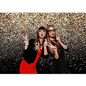 WOLADA 10x8FT Gold Backdrop Glitter Backdrop Gold Spots Bokeh Backdrop Black and Gold Backdrop Wedding Backdrop Gold Backdrop for Parties Vinyl Photography Backdrop 11176