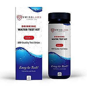 Swiss Labs 14 in 1 Drinking Water Test Kit,100 Strips For Easy Home Testing With Fast & Accurate Results, IMPROVED SENSITIVITY With Low Range Detection for Lead, Fluoride, Mercury, Iron and Copper +