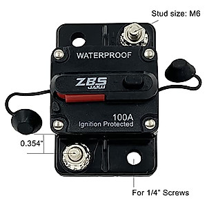 ZBSJAKU 100 Amp Circuit Breaker with Manual Reset, 12V- 48VDC, Waterproof Auto Car Protection Stereo Switch for Car Audio System Protection (100A)