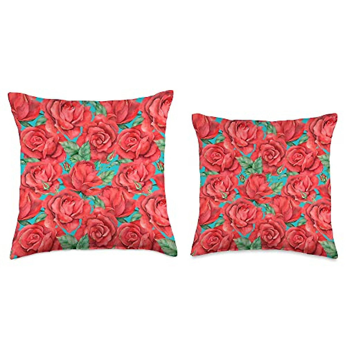 Pioneer Country Farm For Woman Pioneer Country Farm Watercolor Red Rose Turquoise for Woman Throw Pillow, 18x18, Multicolor
