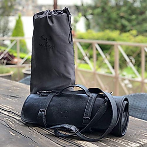 Marion - LE MINUIT - Genuine Calf Top Grain Black Leather - Handcrafted Professional Chef's Knife Storage Roll Bag - 8 Pockets - Adjustable Shoulder Strap - Zippered Interior and Exterior Pocket