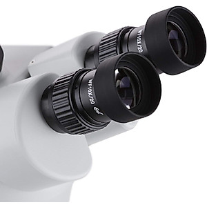 AmScope SM-2TZZ Professional Trinocular Stereo Zoom Microscope, WH10x and WH20x Eyepieces, 3.5X-180X Magnification, 0.7X-4.5X Zoom Objective, Upper and Lower Halogen Lighting, Pillar Stand, 110V-120V, Includes 0.5X and 2.0X Barlow Lenses
