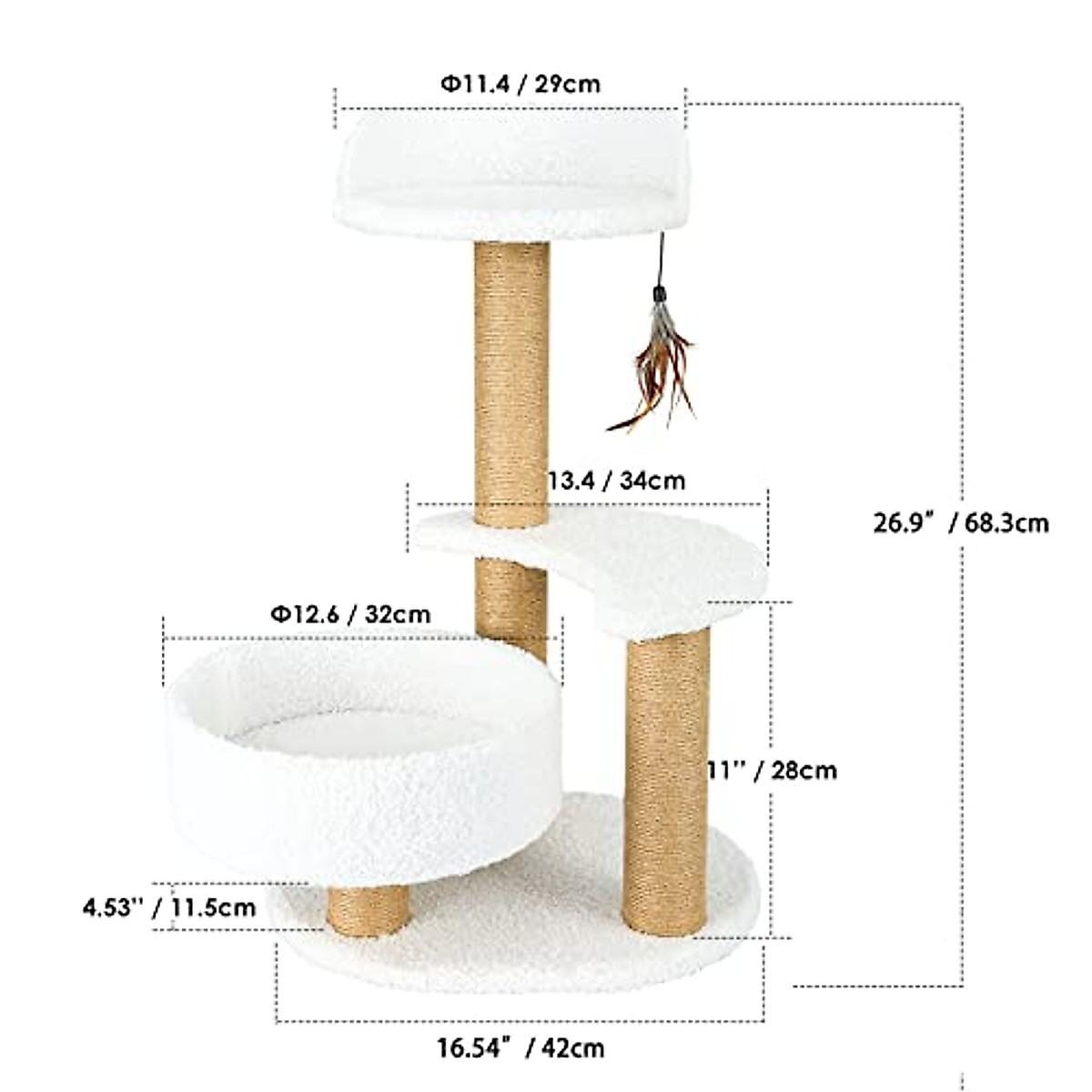 Lahas Modern Cat Tree Tower for Indoor Small Cats with Sisal Scratching Post,Hammock,Perch,Bed,Feather Toy,Easy to Assemble,Activity Design Cat Furniture Supplies