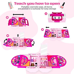 Kids Makeup Kit for Girls, 60 Pcs Little Girls Princess Toys Real Washable Pretend Play Cosmetic Beauty Makeup Set, Non-Toxic & Safe, Birthday Gifts Toys for 3 4 5 6 7 8 9 10 Year Old Girls Toddlers