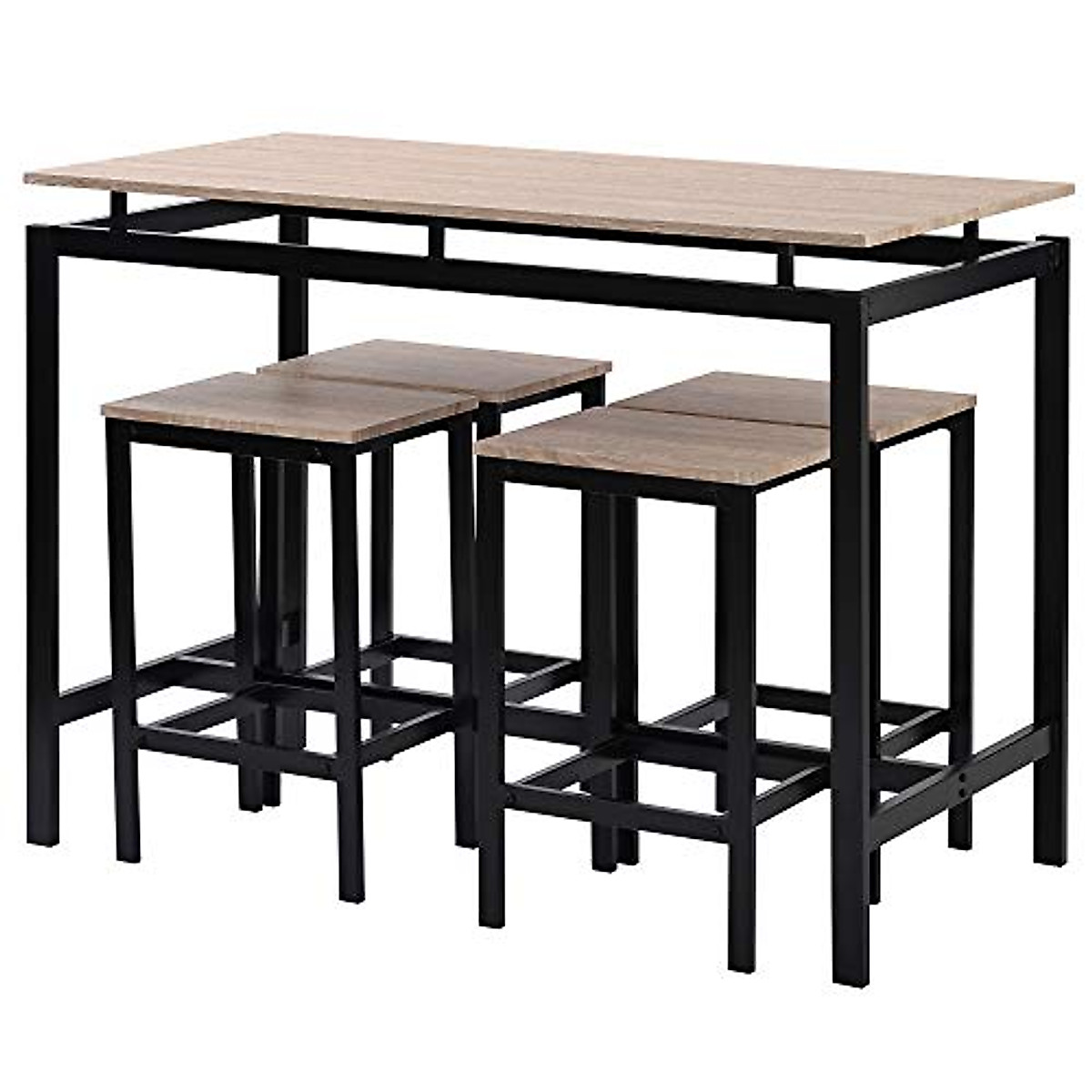 Rockjame Dining Table Set, Upgrade Version 5 Piece Counter Height Pub Table Set with 4 Chairs for The Bar, Breakfast Nook, Kitchen Room, Dining Room and Living Room (Oak)