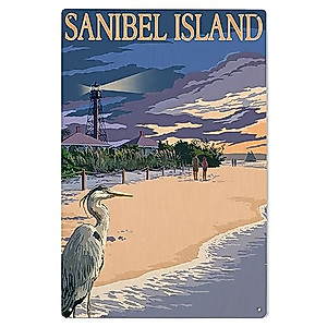 Lantern Press 6x9 Inch Wood Sign, Ready to Hang Wall Decor, Sanibel Island, Florida, Lighthouse