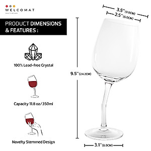 WELCOMAT Funny Wine Glass, Wine Not Glasses -12 fl oz - Christmas Gift, Stem Bent, Birthday Gifts Red or White Wine Glass, Lead-Free Crystal, Dishware Safe - Italian Style