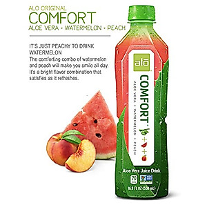 ALO Aloe Vera Juice Drink | COMFORT - Watermelon + Peach | 16.9 fl oz, Pack of 12 |Plant-Based Drink with Real Aloe Pulp