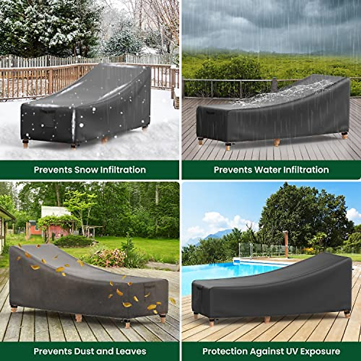 Mrrihand Chaise Lounge Cover, Outdoor Furniture Covers For Winter, Patio Lounge Chair Cover Waterproof and UV Resistant, Heavy Duty Outdoor furniture covers with Air Vent 2 Pack - 84L x 32W x 32H inch