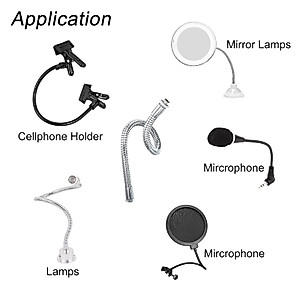 PATIKIL 11.8" Universal Gooseneck Hose, 2Pcs M10 Fine Thread Metal Bendable Hose Flexible Arm Gooseneck Tube Extension for Multifunction DIY, Silver Tone