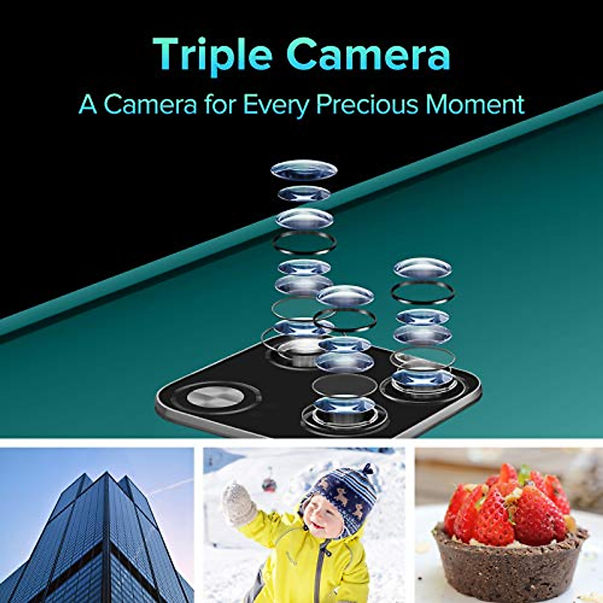 Ulefone Unlocked Cell Phone, Note 7 Unlocked Smartphone, 6.1" Waterdrop Screen, Triple Camera, 3 Card Slots, 3500mAh, 16GB Storage, Dual SIM, 3G Unlocked Android Phones, Face Unlock, GPS, Black