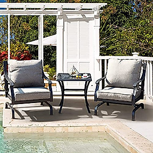 Grand patio 3 PCS Patio Furniture Set Outdoor Bistro Set Metal K/D Chat Set Rocking Chair with Gray Comfortable Cushions for Garden Lawn & Poolside