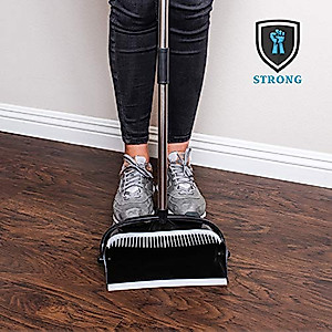 GAMLI Broom and Dustpan Combo Set - Rotatable Wisp Cleaning for Kitchen Floor, Indoor, Hardwood Floors, Industrial, Lobby. Adjustable Broom Pole, Windproof Dustpan - Free Broom Holder