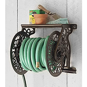Liberty GARDEN 704 Decorative Cast Aluminum Wall Mount Garden Hose Reel, Holds 125-Feet of 5/8-Inch Hose - Bronze