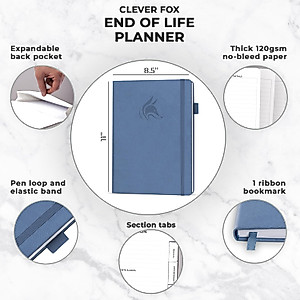 Clever Fox Large End of Life Planner – Guided Final Arrangements Organizer Notebook for Instructions, Beneficiary Info, Will Preparation, Last Wishes & Funeral Planning – 8.5" x 11" (Smoke Blue)