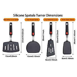 Silicone Spatula Turner, 4-Pack Spatulas 600°F Heat Resistant Set for Nonstick Cookware, Kitchen Cooking Utensils BPA Free Rubber Egg, Crepe, Pancake,Burger,Fish