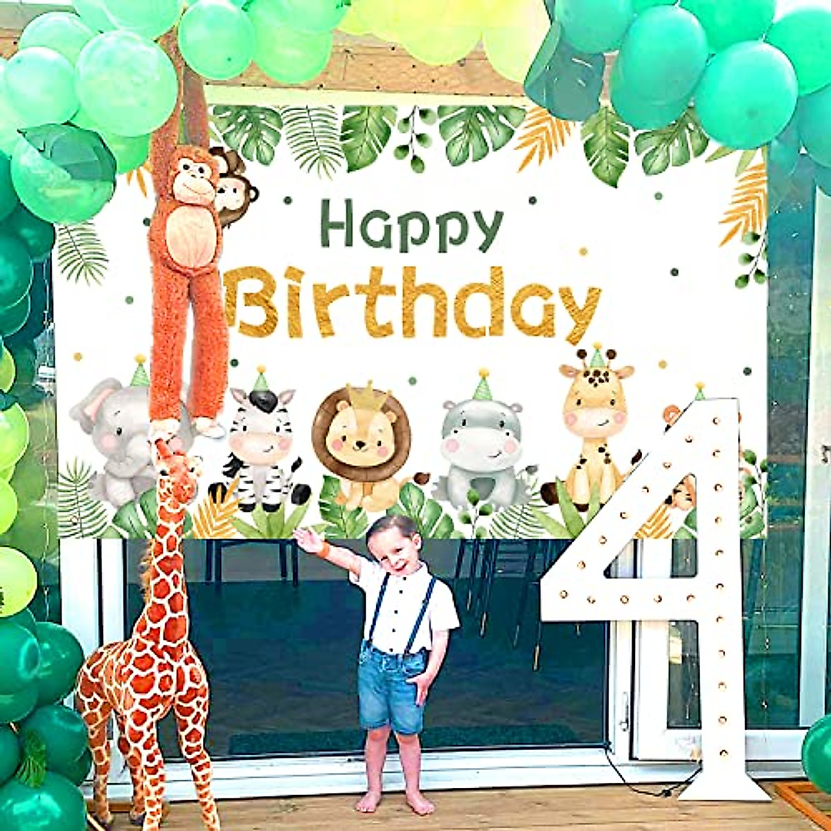Safari Jungle Backdrop for Birthday Party Decorationss,Large Size 3 x 5Ft Banner Cute Animals Zoo Theme for Kids Boys Birthday Party Supplies