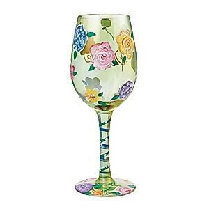 Enesco Designs by Lolita Peace Floral Hand-Painted Artisan Wine Glass, 15 Ounce, Multicolor