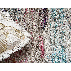 Unique Loom Chromatic Collection Modern Colorful & Vibrant Abstract Area Rug For Any Home Décor (8' 0 x 10' 0 Rectangular, Beige/ Pink)