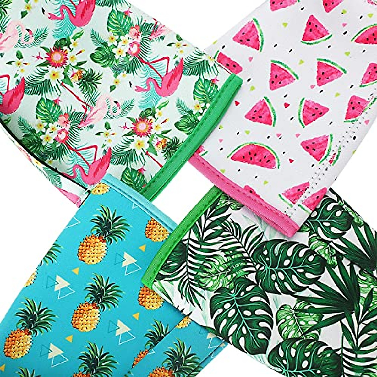4 Pieces Iced Coffee Cup Sleeves Reusable Neoprene Insulated Sleeves Drink Sleeve Holder with Handle Cup Cover Holder for 30 oz Coffee Beverage Milk Water Cold Hot Drinks, Hawaiian Style