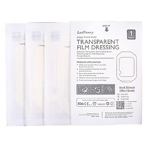LotFancy Transparent Film Dressing, 4" x4 3/4”, 48PCS, Adhesive Wound Cover Bandage Tape, Sterile Waterproof Wound Seal for Swimming, Post Surgical, Scar Therapy, Medical Supplies, Tattoo Dressings