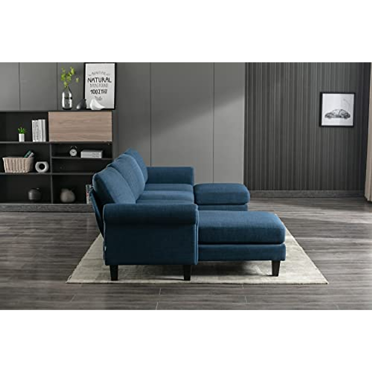 HAUSHECK Modern 4 Seater Sofas, U Shaped Modular Set with Ottomans, Sectional Couches for Living Room, Apartment, 108.66" L x 60.63" W x 32.68" H, Navy