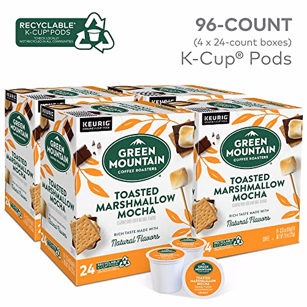 Green Mountain Coffee Roasters Toasted Marshmallow Mocha, Single-Serve Keurig K-Cup Pods, Flavored Light Roast Coffee Pods, 96 Count