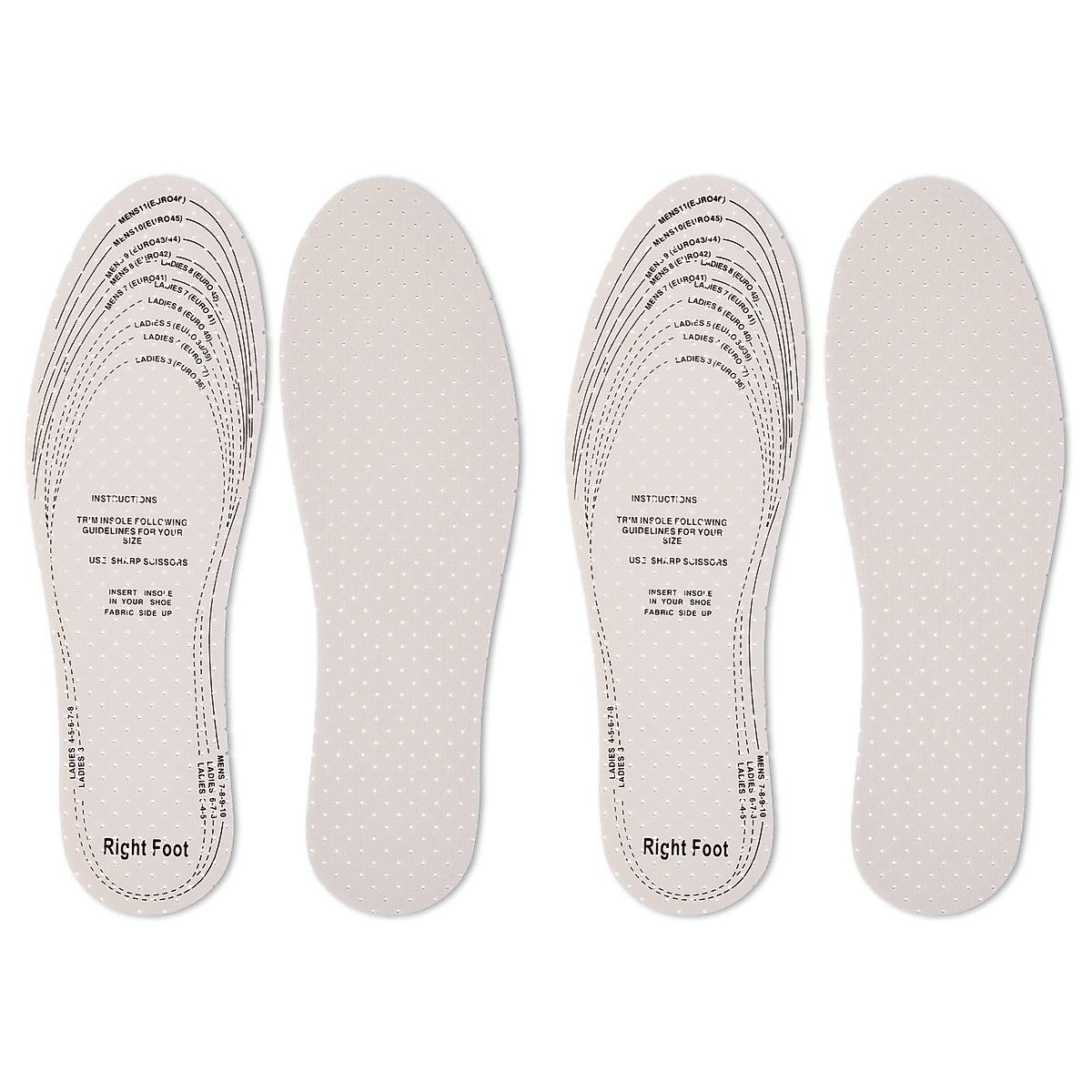 WLLHYF 2 Pairs Breathable Shoe Insoles, Insoles for Men and Women Latex Foam Insoles with Holes Walking Comfort Insoles Shock Absorbing Shoe Insoles White