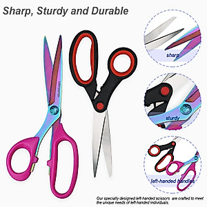 Left Handed Scissors Set - 2-Pack (9" Heavy Duty Titanium Coating Fabric Shears & 8" All Purpose Scissors) for Sewing/Crafting/School/Office Use, Great for Arts/Crafts/Leather/Paper, Left Handed Gifts