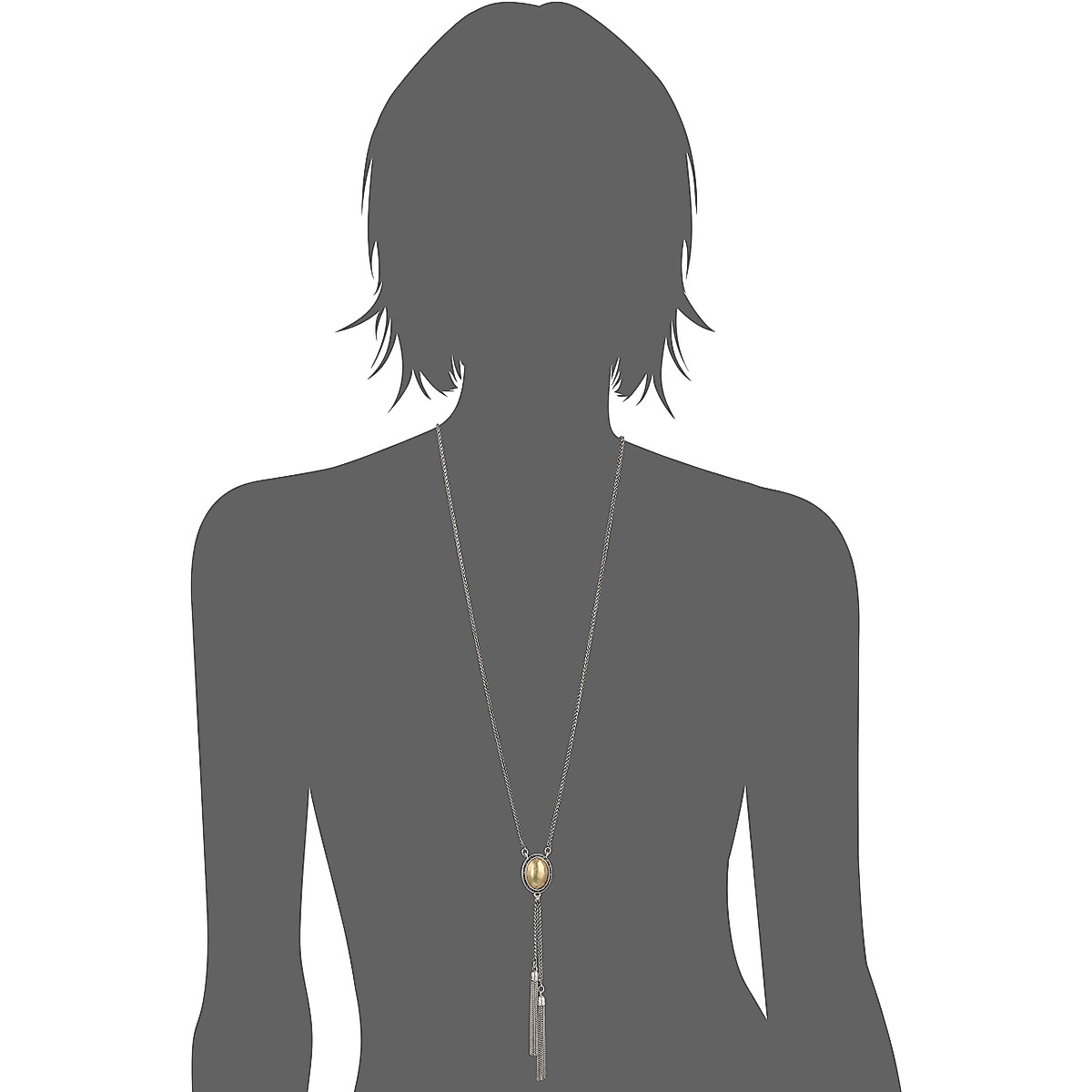 Lucky Brand Two-Tone Hematite-Pavé & Chain Tassel Reversible Lariat Necklace, 33" + 2" extender