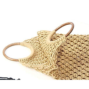 CHIC DIARY Womens Hand-woven Straw Shoulder Bag Summer Beach Handles Tote Handbag (#02-Khaki)