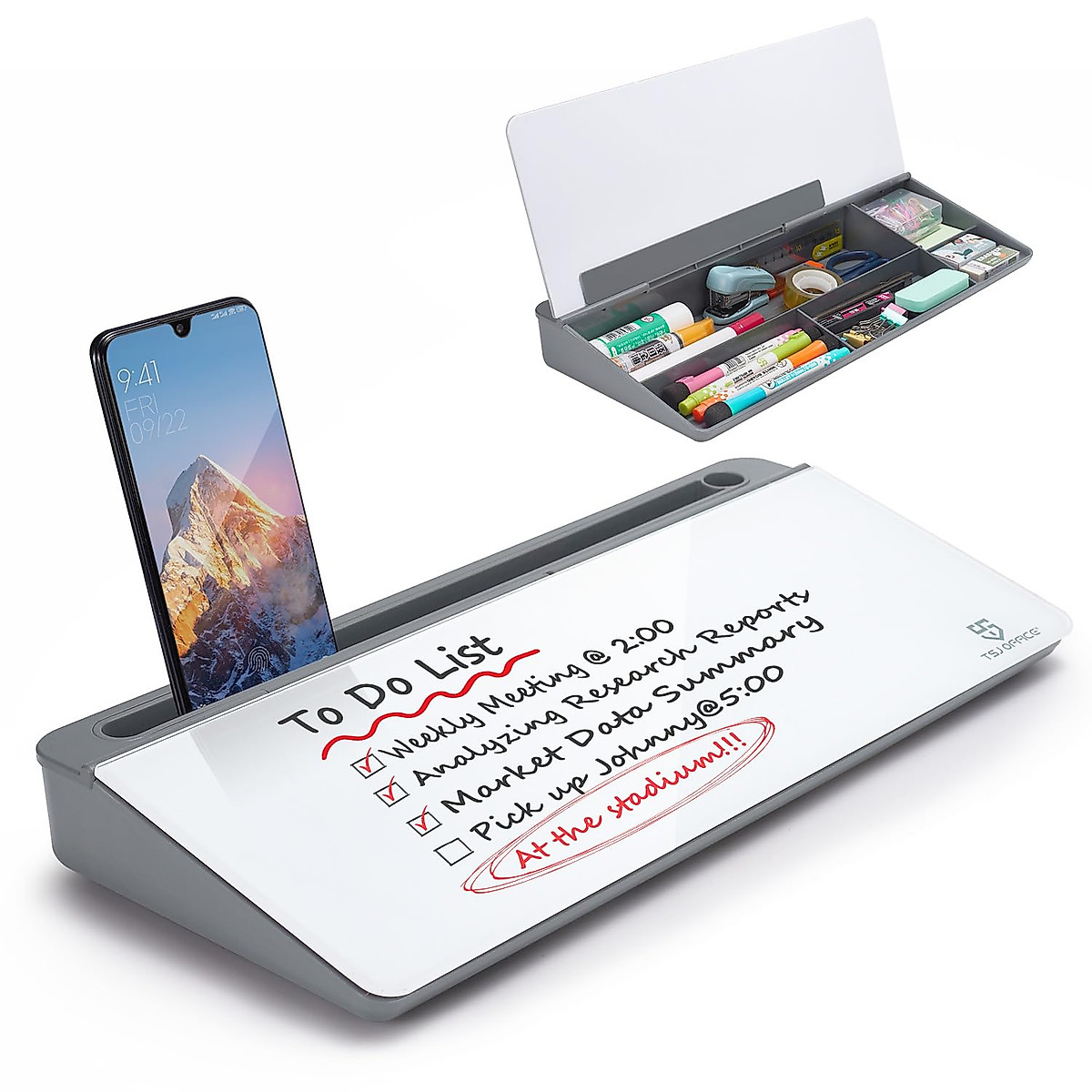 Small Desktop Glass Whiteboard Dry-Erase-Board - Computer Keyboard Stand White Board Surface Pad with Drawer, Desk Organizers with Accessories for Office, Home, School Supplies