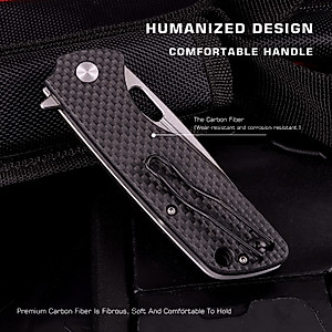 QYGMGS REMETTE Folding Knife, Carbon Fiber Handle, D2 Steel Wear-Resistant Blade,Flipper Assisted Opening Knife, EDC Outdoor Camping Pocket Knife for Men