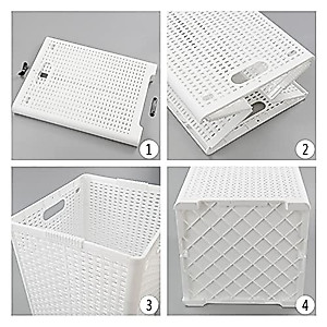 Sandmovie White Folding Laundry Baskets, Plastic Collapsible Laundry Hampers, 2-Pack