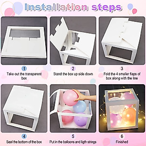 5PCS Balloon Boxes Transparent Balloon Boxes with 5 LED Light Strings, Clear Balloon Boxes with 48 Candy Colors Balloons for Decor Shoot Prop, Weddings Engagement Parties Bridal Shower Birthday Decor