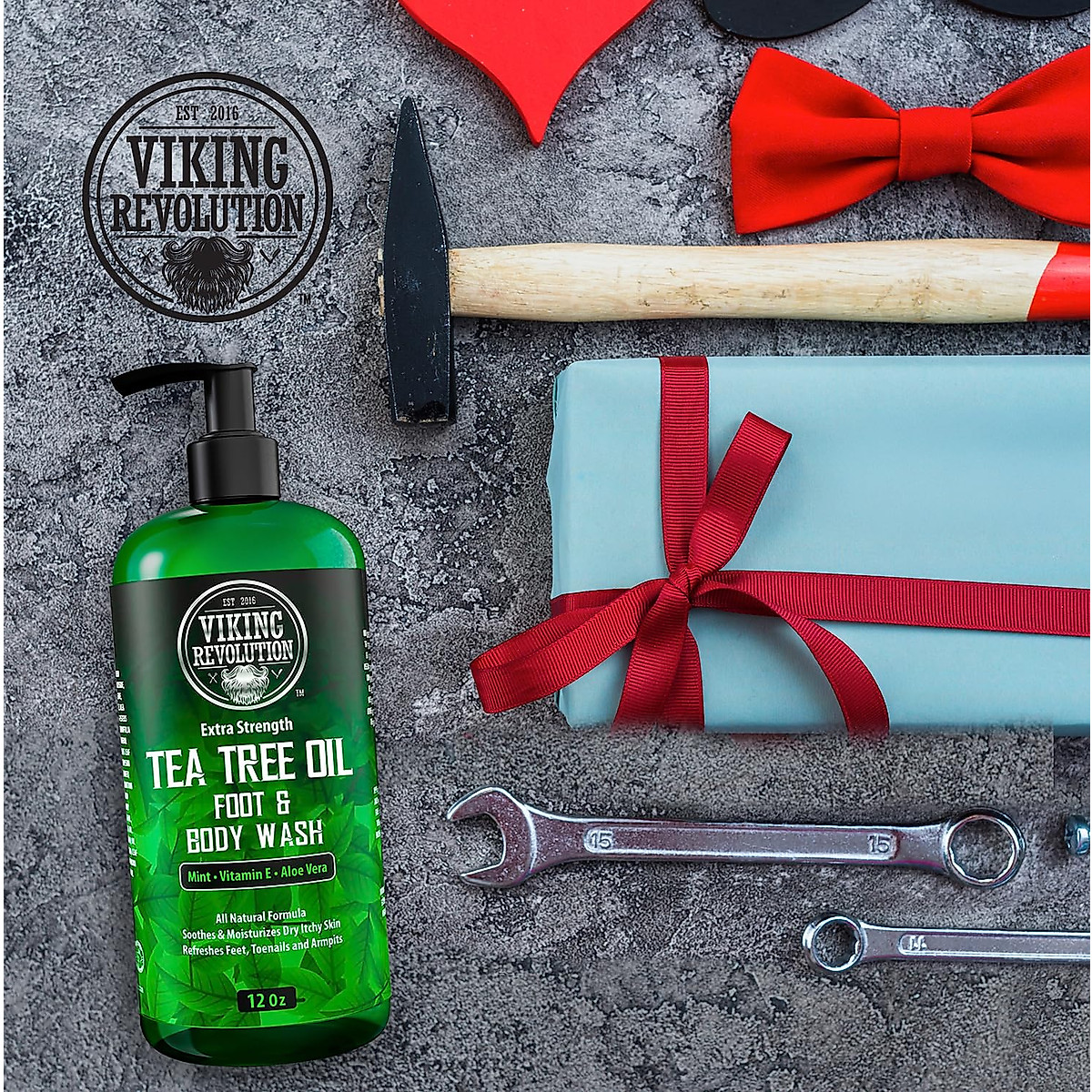 Viking Revolution Tea Tree Body Wash Soap for Men - Helps Athlete's Foot, Jock Itch, Eczema & Body Odors - Extra Strength Tea Tree Oil Men's Body and Foot Wash