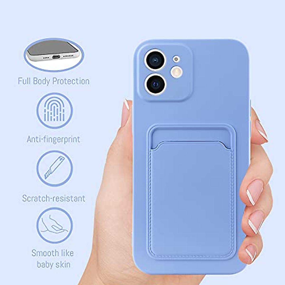 MZELQ Wallet Case for iPhone 12 (6.1 inch), Card Holder Camera Protection Cover for iPhone 12 + Screen Protector, Soft Slim Card Slot Case Compatible with iPhone 12 Phone Case -Purple