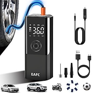Tire Inflator Portable Air Compressor with Digital Pressure Gauge, 12V Smart Air Pump for Car Tires, Motorcycle, SUV, Electric Bike, Bicycle, Sports Balls with 4500mAh Battery & LED Light