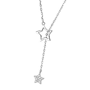 TraveT Women Star Across Star Necklace Rhinestone Star Hollow Star Necklace Gold Silver Colors (Silver, 1 Pc)