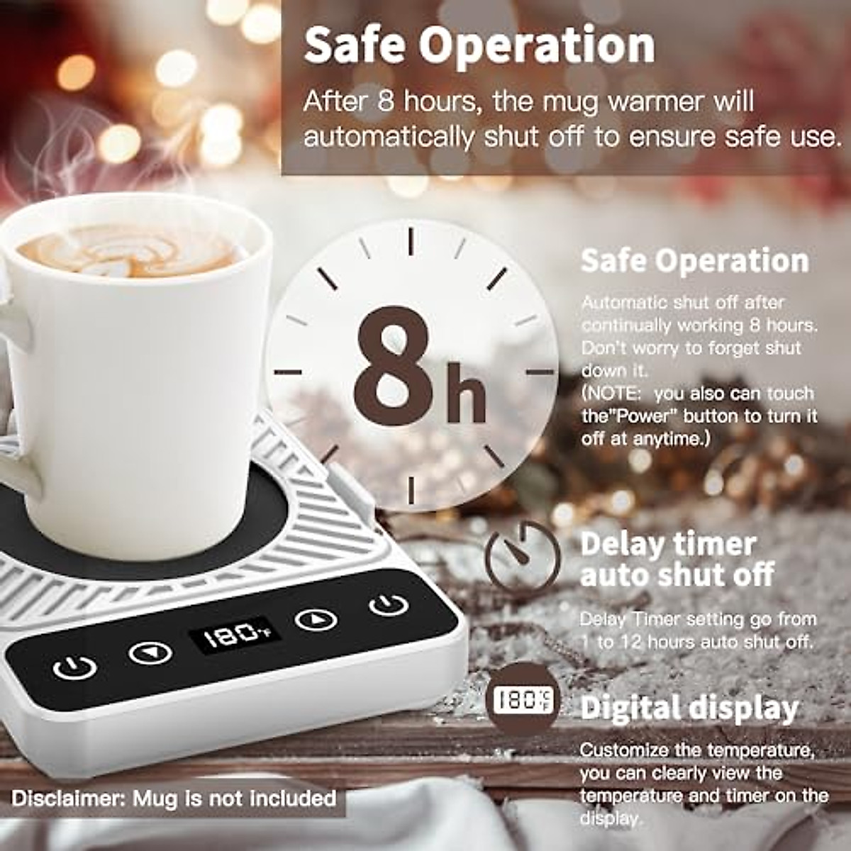 Mug Warmer,Coffee Warmer for Desk with Auto Shut Off,Keep Temperature Up to 131℉/ 55℃ for Office/Home to Warm Coffee Tea Milk Candle Heating Wax,Great Gift for Christmas