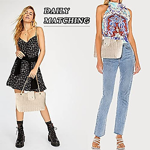 Straw Tote Bags Fashion Satchel Shoulder Handbag Summer Chain Purse Crossbody Beach Bags for Women 2023(White)