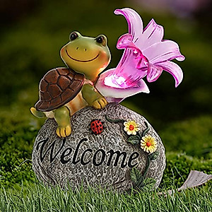 Solar Turtle Garden Statue with White Led Light, Waterproof Tortoise Figurine for Outdoor Decoration of Garden, Lawn, Yard | UV & Water Resistance Auto Light Up Garden Decor Turtle Ornament