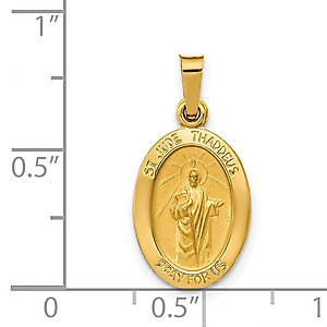 Jewelry Stores Network Hollow Satin Finish Saint Jude Thaddeus Pray For Us Words on Oval Pendant in Real 14k Yellow Gold 16x11mm