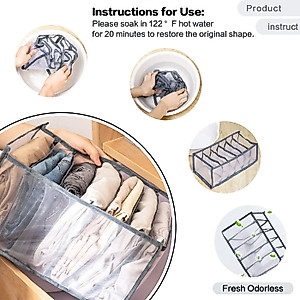 Wardrobe Clothes Organizer,AmasSmile 7 grids Washable Clear Mesh Closet Organizers and Storage Bins Drawer Dividers for Yoga Pants,Underwear, Scarves, Leggings, T-shirts(2PCS WHITE)