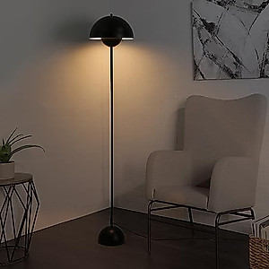 COSYLUX Modern Floor Lamp for Living Room, Industrial Tall Standing Lamp for Bedroom, Metal Shade Reflecting Light Reading Floor Lamp for Office, Nursery Room, Corner(Black)