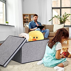 YheenLf Fabric Storage boxes,Storage Baskets for Shelves with Lids, Fabric Storage Bins with Handles, Decorative Linen Closet Organizers Boxes,Medium, Gray, 1-Pack