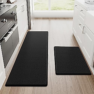 StepRite Kitchen Mat, 2PCS Kitchen Rugs, Cushioned Anti Fatigue Kitchen Mats for Floor, Non-Slip Standing Desk Mat, Waterproof Kitchen Rug Set for Kitchen, Floor, Office (17 "×47" +17 "×30 ", Black)