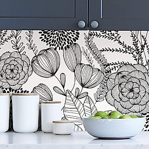 NuWallpaper NUS3501 Secret Garden Peel & Stick Wallpaper, Black