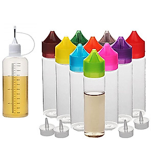 fengwanda 11pcs empty colourful liquid bottle 10pcs 60ml PET dropper bottle 1pcs 120ml liquid needle bottle with 10pcs Gift Sticker Labels mix color